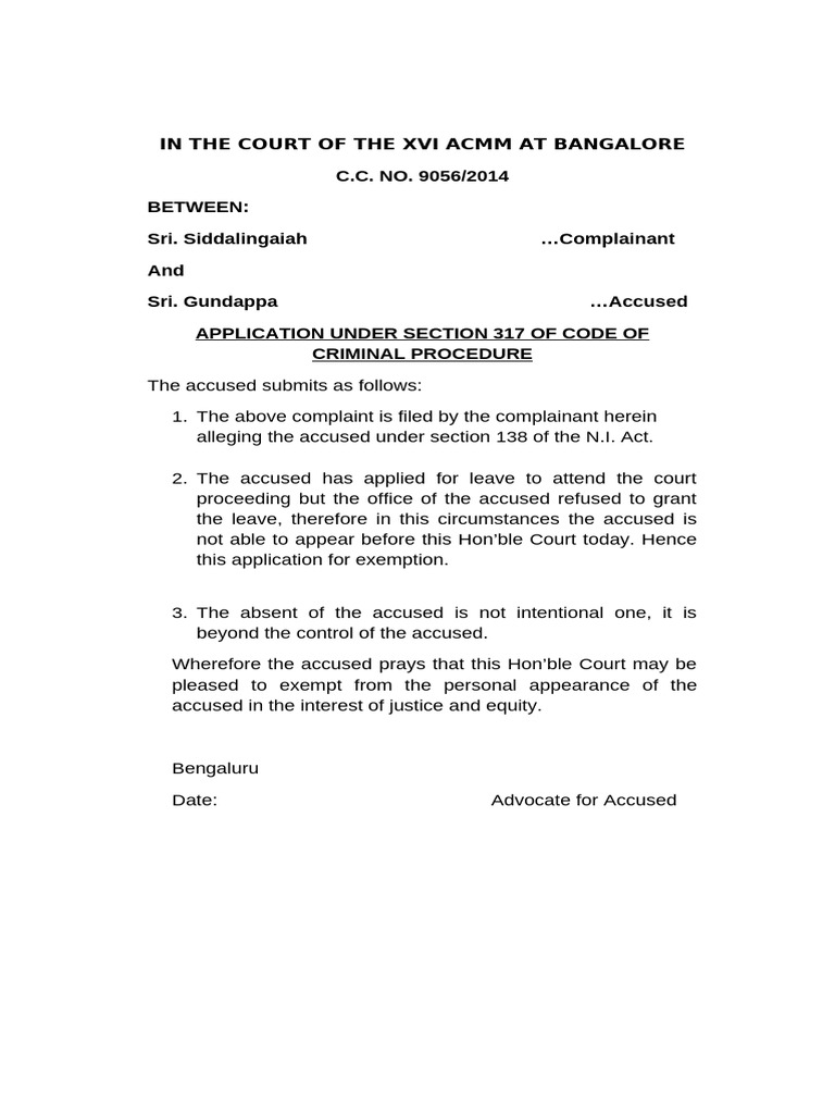 Exemption Petition for Accused Gundappa | PDF
