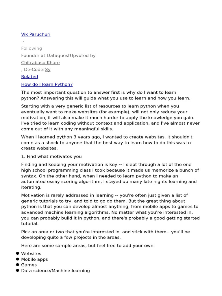 How Do I Learn Python By Vik Paruchuri Pdf Python Programming Language Cognitive Science