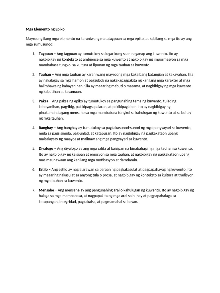 Mga Elemento NG Epiko | PDF
