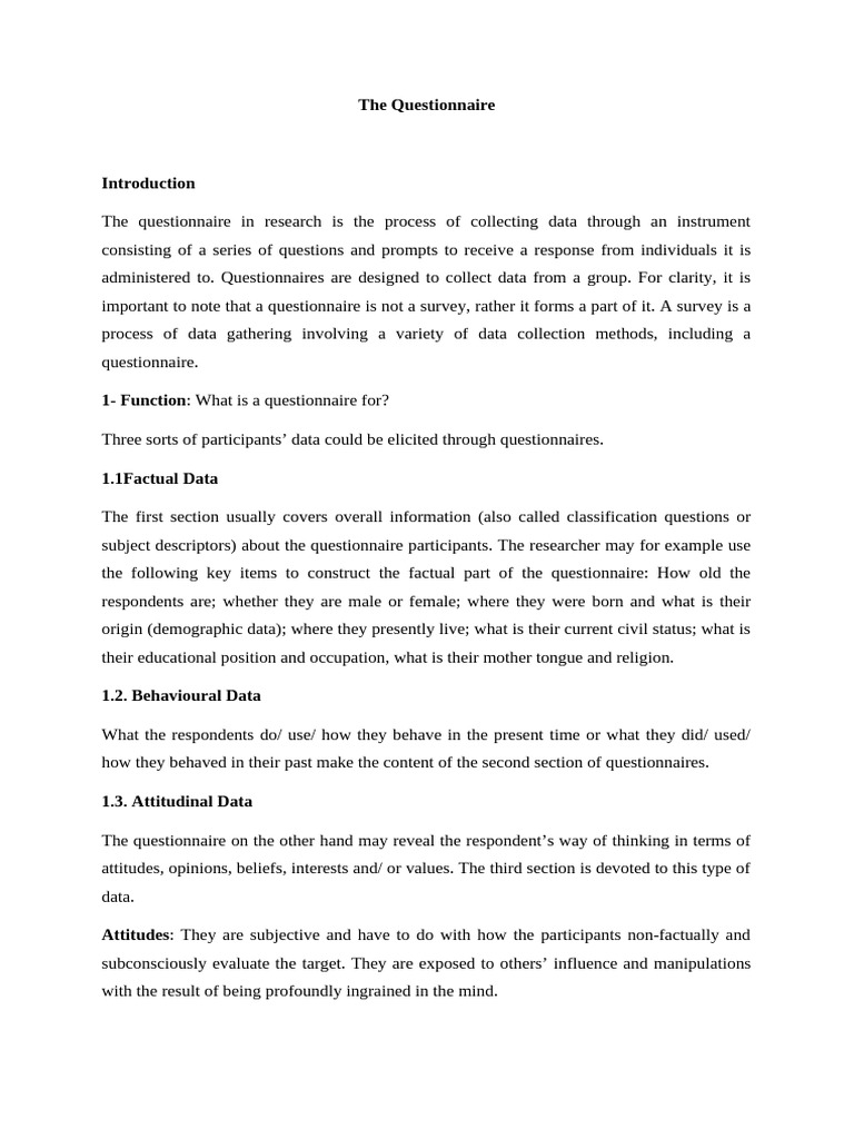 The Questionnaire | PDF | Questionnaire | Attitude (Psychology)