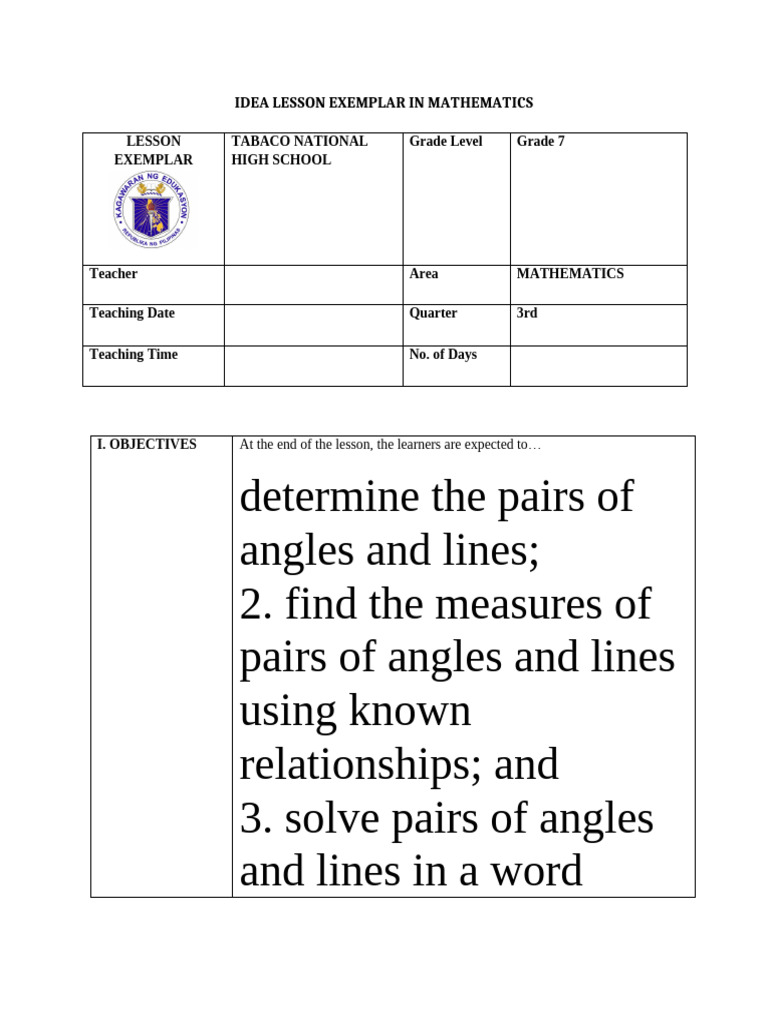 Grade 7 Geometry: Angle Pairs Lesson | PDF | Angle | Shape