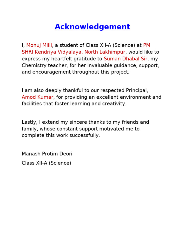 Acknowledgment of Project Support | PDF