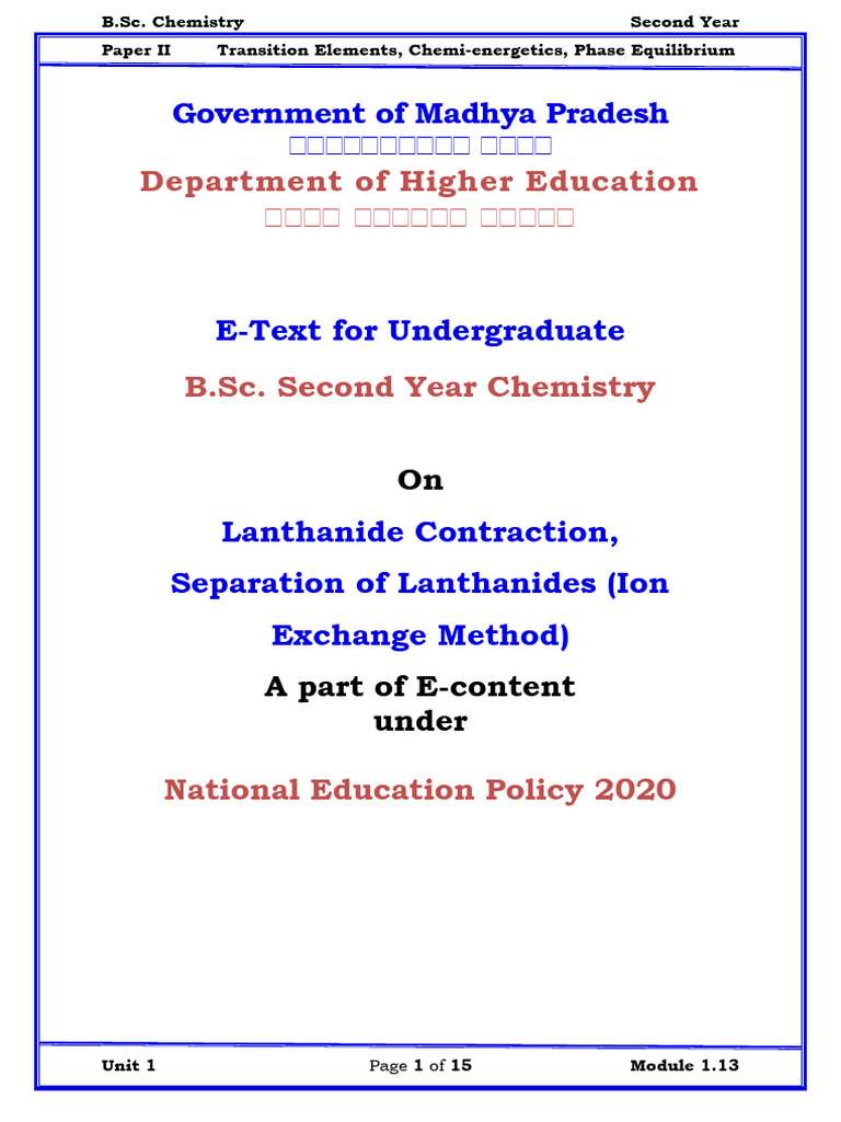 Lanthanide Contraction & Separation Methods | PDF | Lanthanide ...