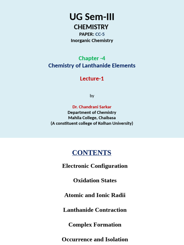 Inorganic Chemistry: Lanthanides | PDF | Lanthanide | Sets Of Chemical ...