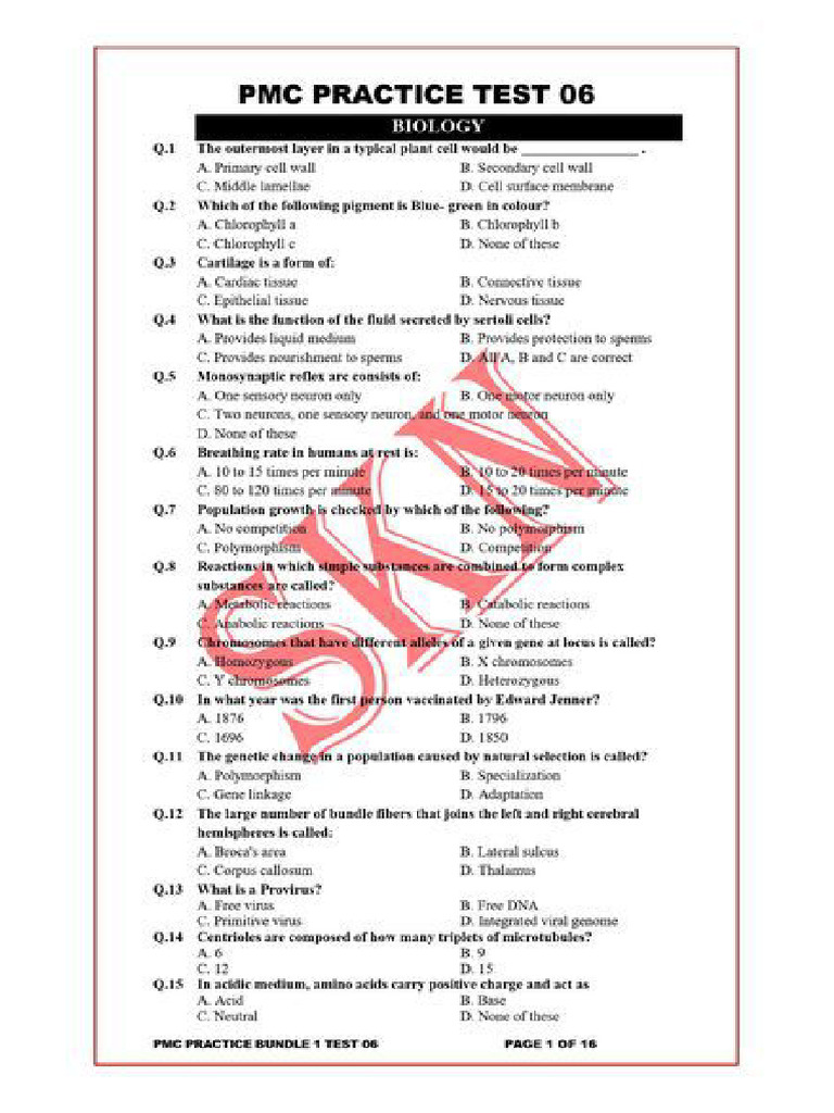 PMC Paid Practice Test 06 | PDF