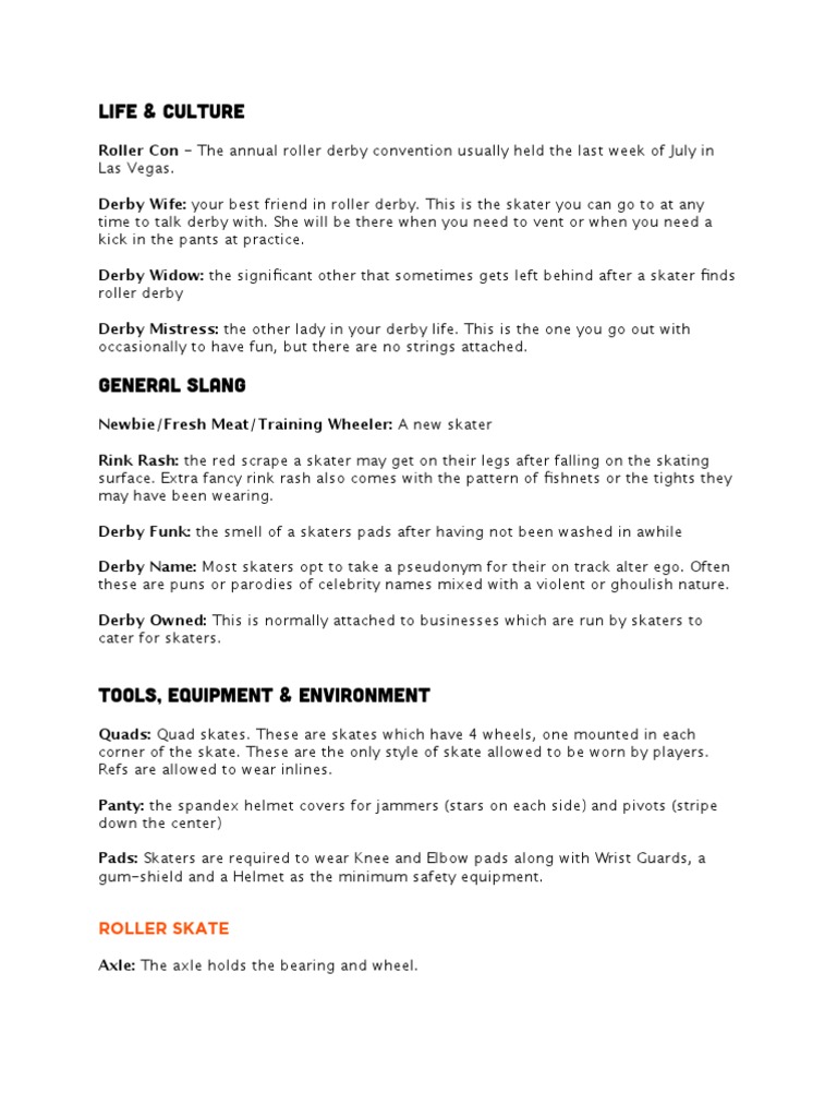 Roller Derby Slang and Terminology Guide | PDF | Leisure | Sports