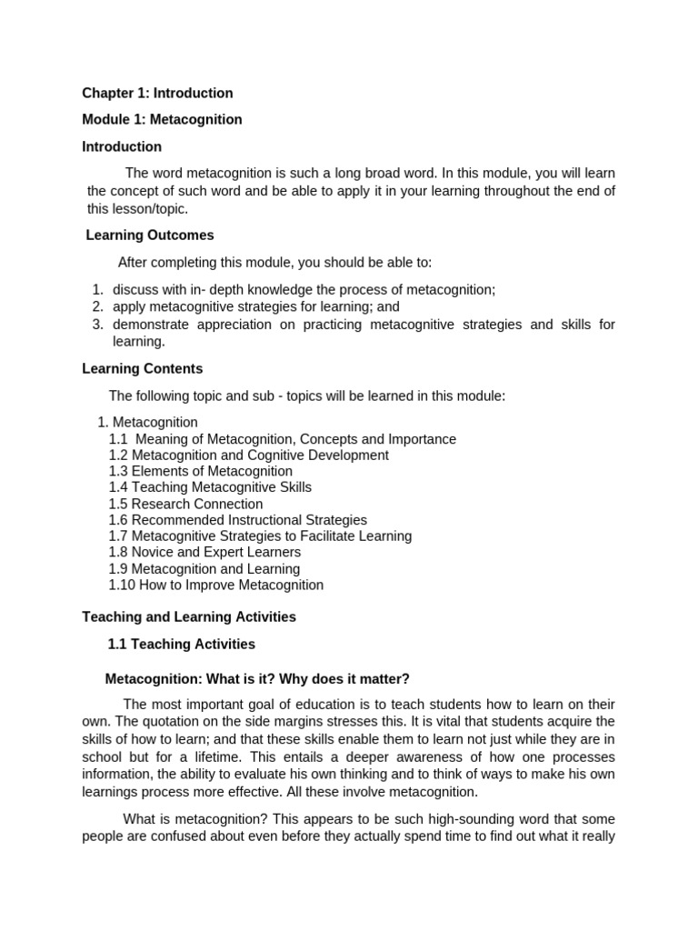 Chapter 1 Facilitating Learning - GOOGLE CLASSROOM | PDF | Metacognition | Learning