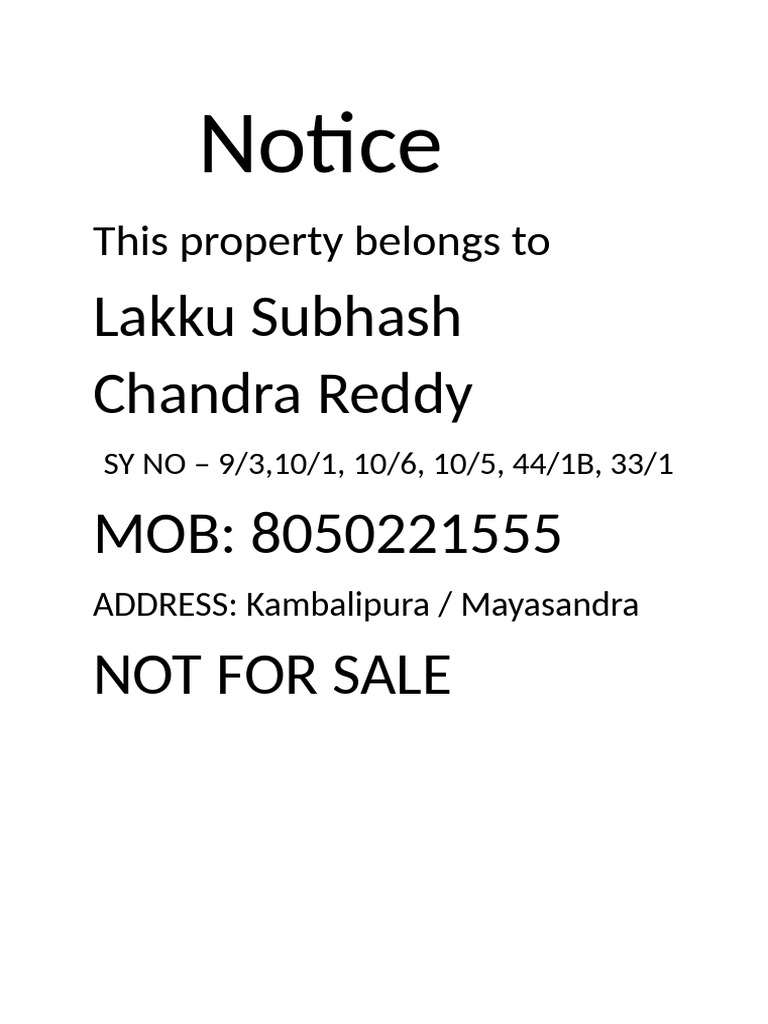 This Property Belongs To Lakku Subhash Chandra Reddy | PDF