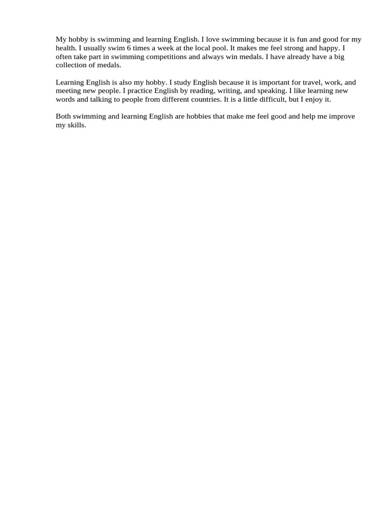 Swimming and English Learning Hobbies | PDF