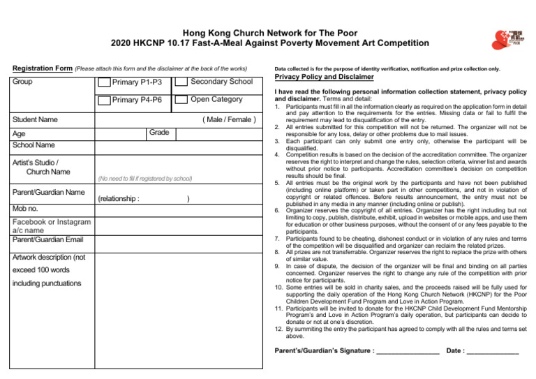 2020 1017 Fast A Meal Against Poverty Movement 2019 Registration Form ...