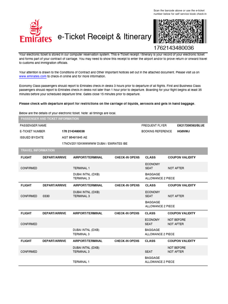 EK DUMMY TICKET | PDF | Airlines | Aviation