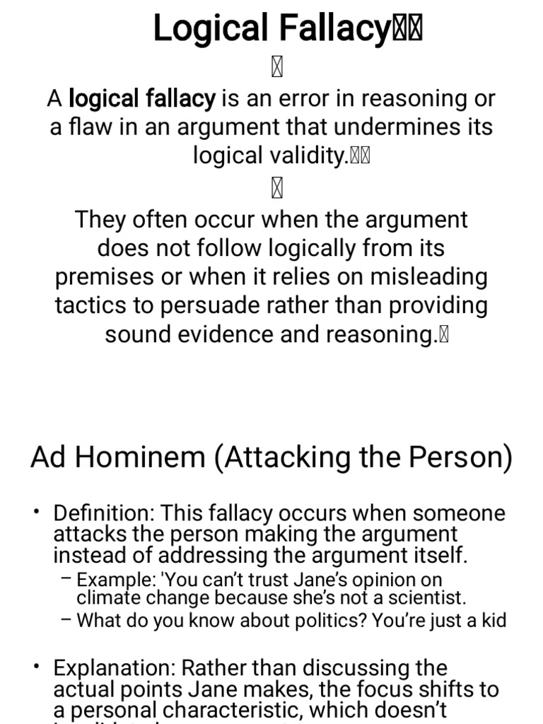 Logical Fallacies Presentation | PDF | Argument | Fallacy