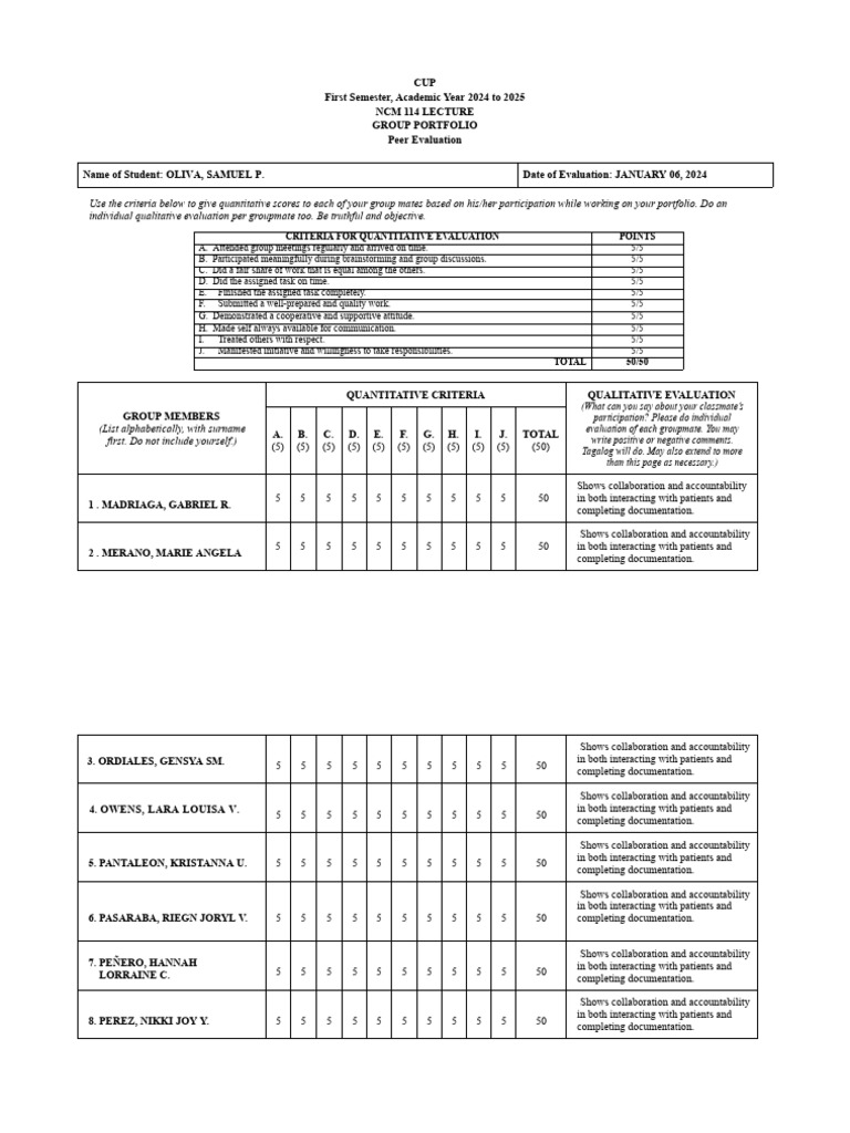 Group Portfolio Peer Evaluation Guide | PDF | Human Communication