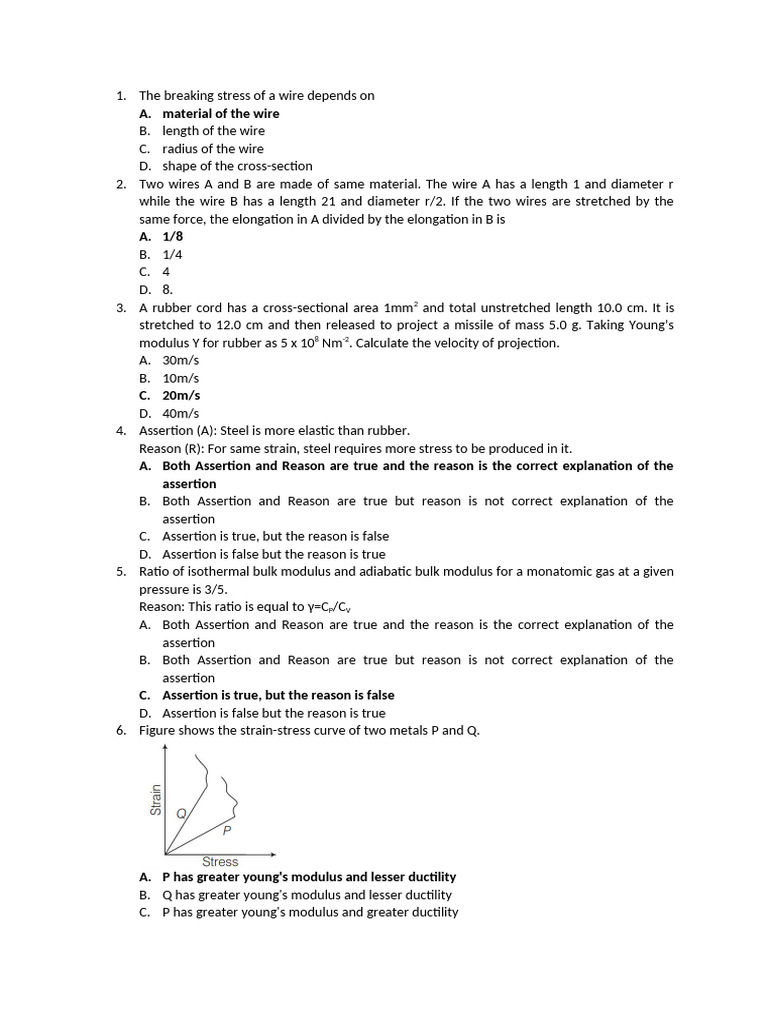 Mechanical properties of solids Set A | PDF | Young's Modulus | Physical Quantities