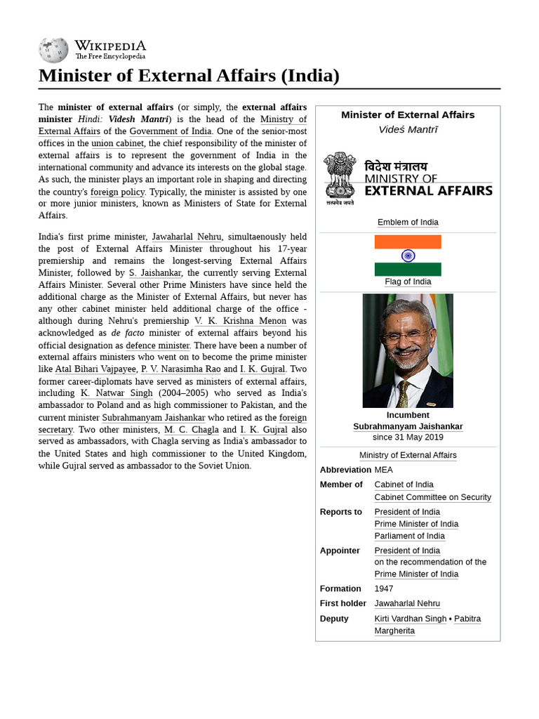Minister of External Affairs India | PDF | Jawaharlal Nehru ...