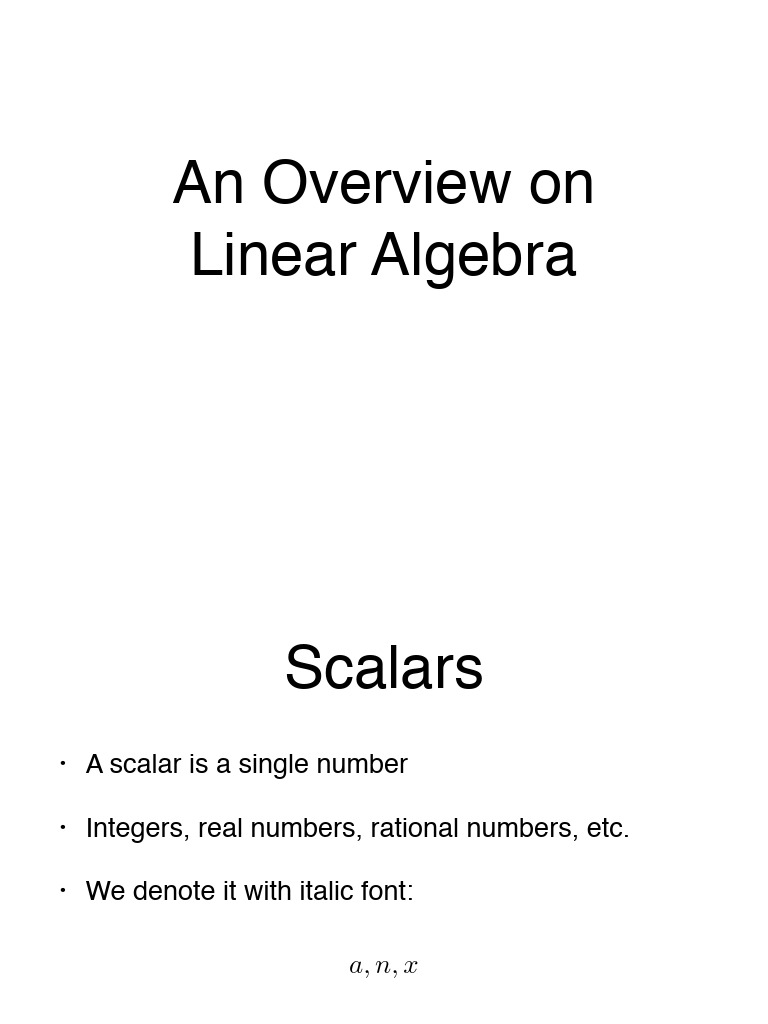 Linear Algebra Basics: Scalars, Vectors, Matrices | PDF | Matrix (Mathematics) | Eigenvalues And ...