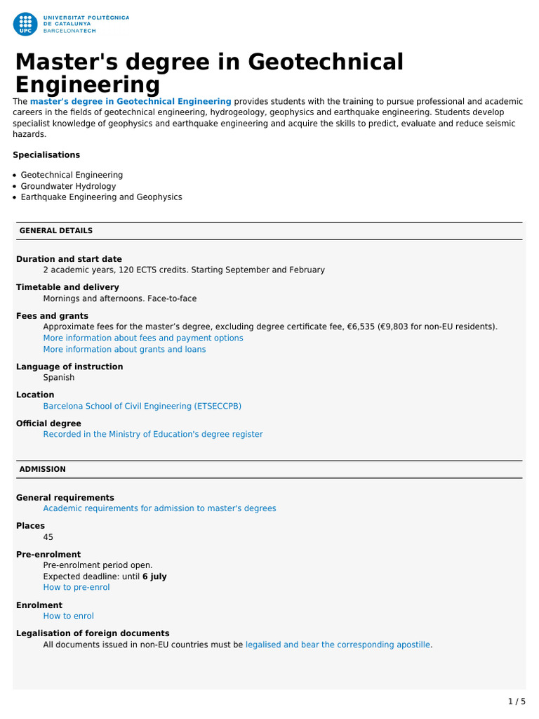 Plan IG Universitat Politècnica de Catalunya | PDF | Geotechnical Engineering | Engineering