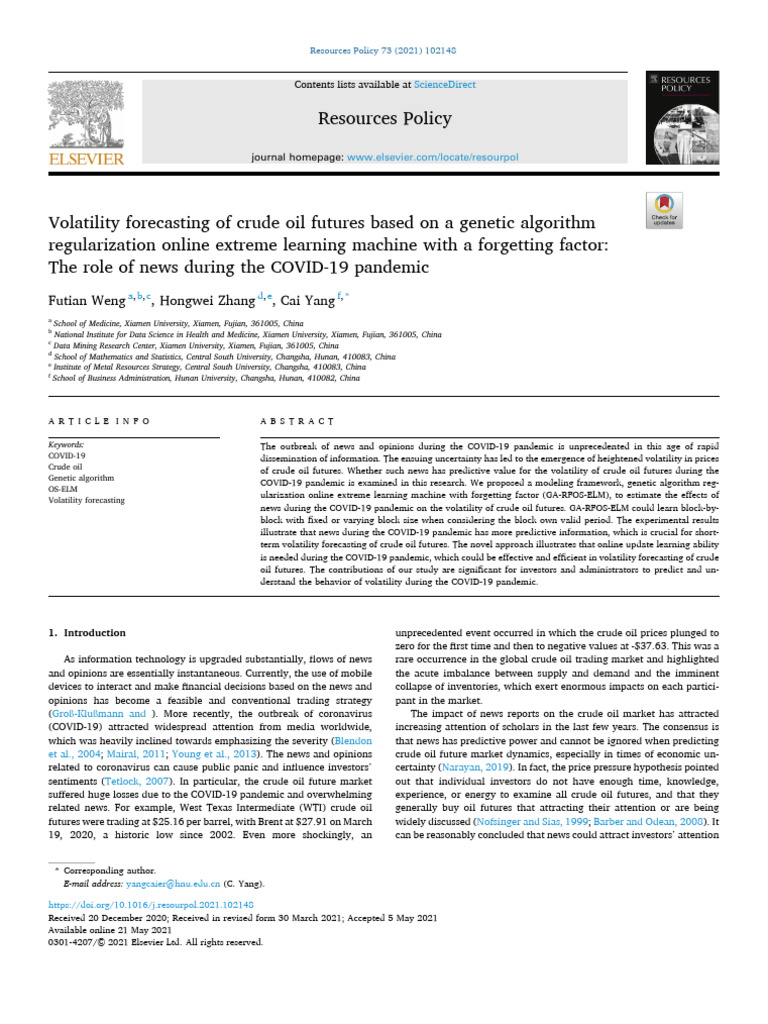 Volatility Forecasting Of Crude Oil Futures Based On A Genetic Algorithm Regularization Online