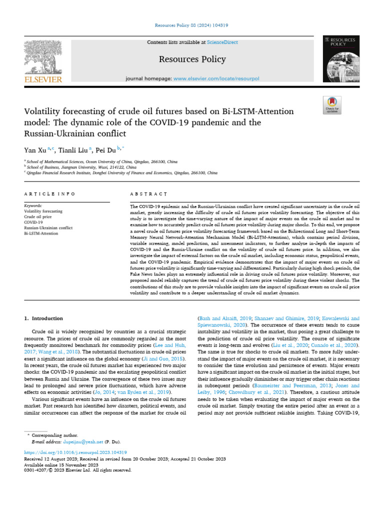 Volatility Forecasting Of Crude Oil Futures Based On Bi Lstm Attention Model The Dynamic Role Of