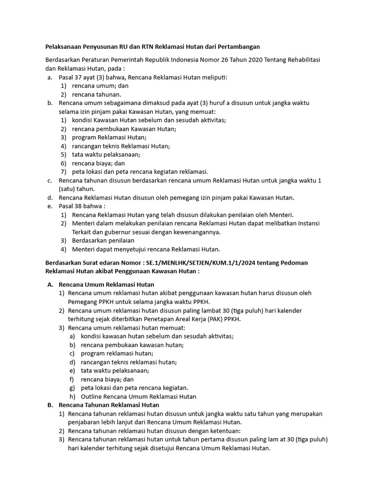 Pelaksanaan Penyusunan RU Dan RTN Reklamasi Hutan Dari Pertambangan | PDF