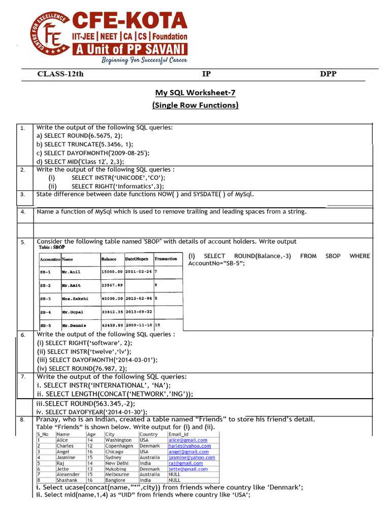 All Worksheets MYSQL - Solutions | PDF | Table (Database) | Databases