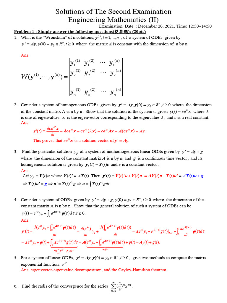 second_2021 | PDF | Eigenvalues And Eigenvectors | Ordinary Differential Equation