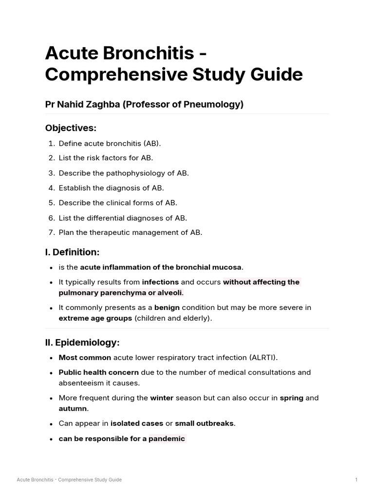 Acute Bronchitis - Comprehensive Study Guide | PDF | Bronchitis | Pneumonia