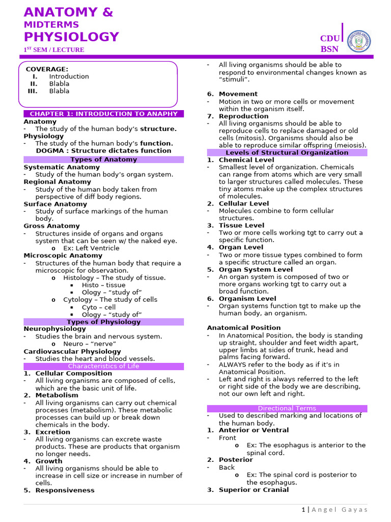ANAPHY-TRANSES | PDF | Anatomy | Anatomical Terms Of Location