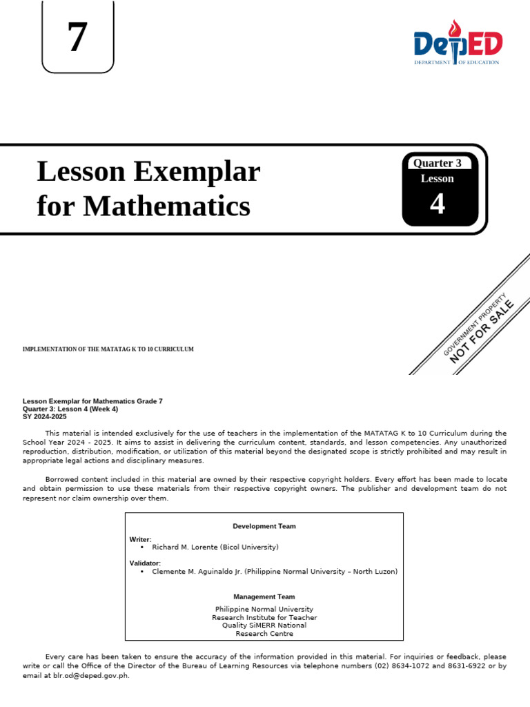 Q3 - LE - Mathematics 7 - Lesson 4 - Week 4 | PDF | Numbers ...