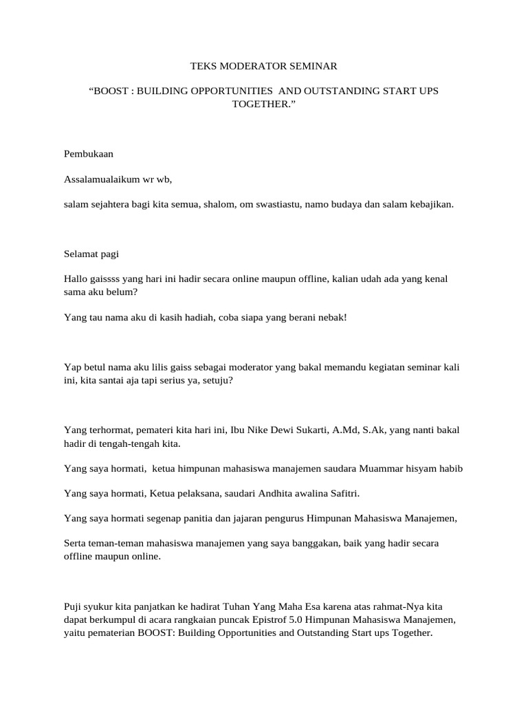 Teks Moderator Seminar | PDF