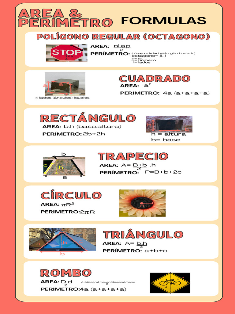 Orange Illustrated Area & Perimeter Formulas Math Infographic | PDF