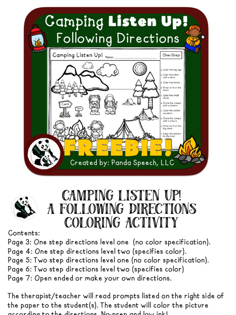 Camping Listen Up Following Directions FREEBIE | PDF | Camping
