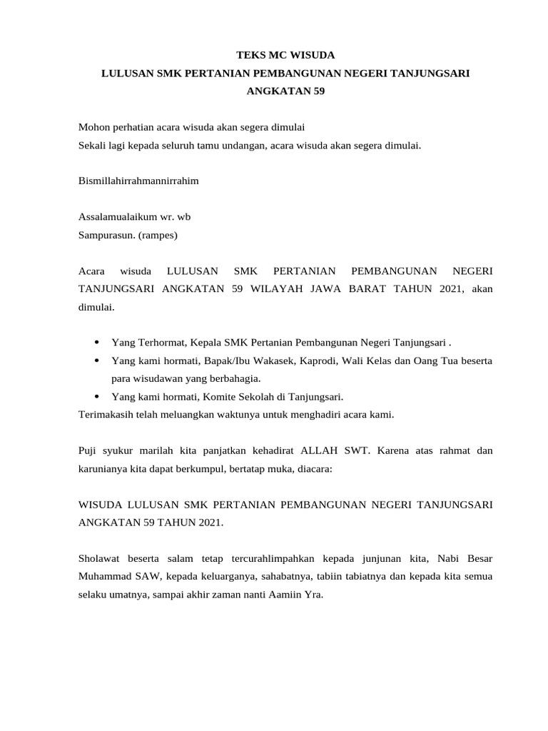 TEKS MC WISUDA 2021 Virtual | PDF