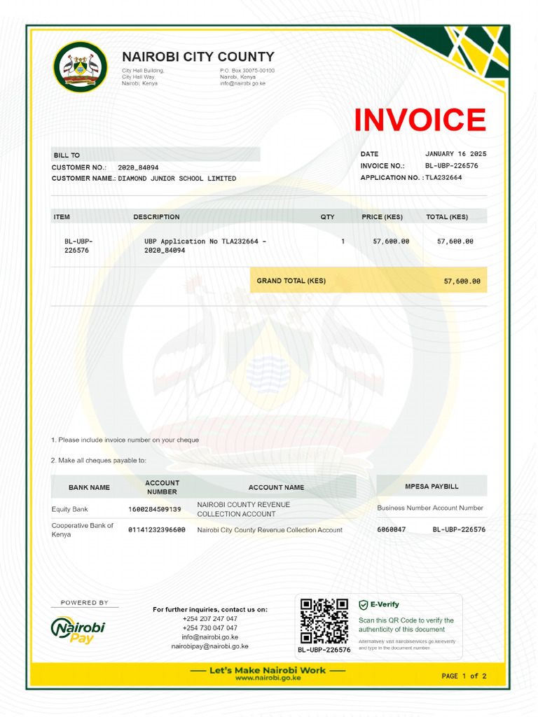 NCC Permit Invoice - UBP Application No TLA232664 - 2020 - 84094 | PDF