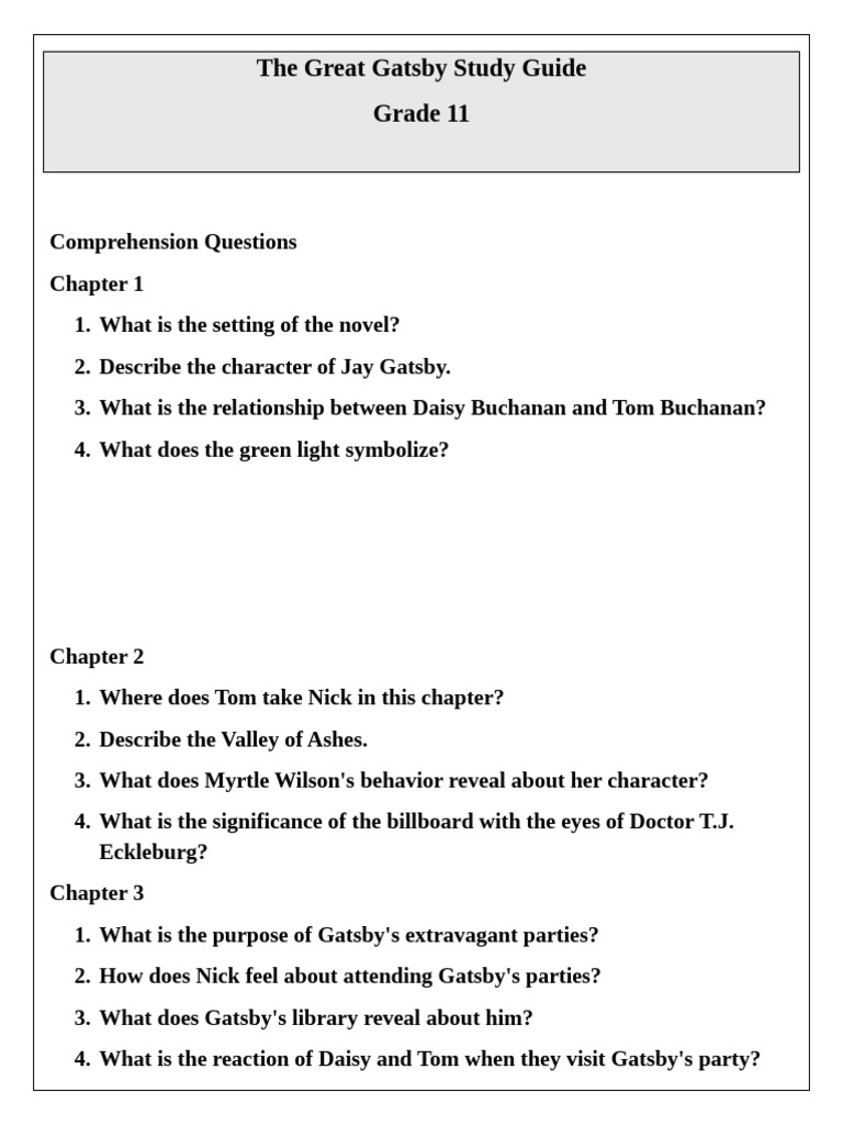 Great Gatsby Study Guide | PDF | The Great Gatsby