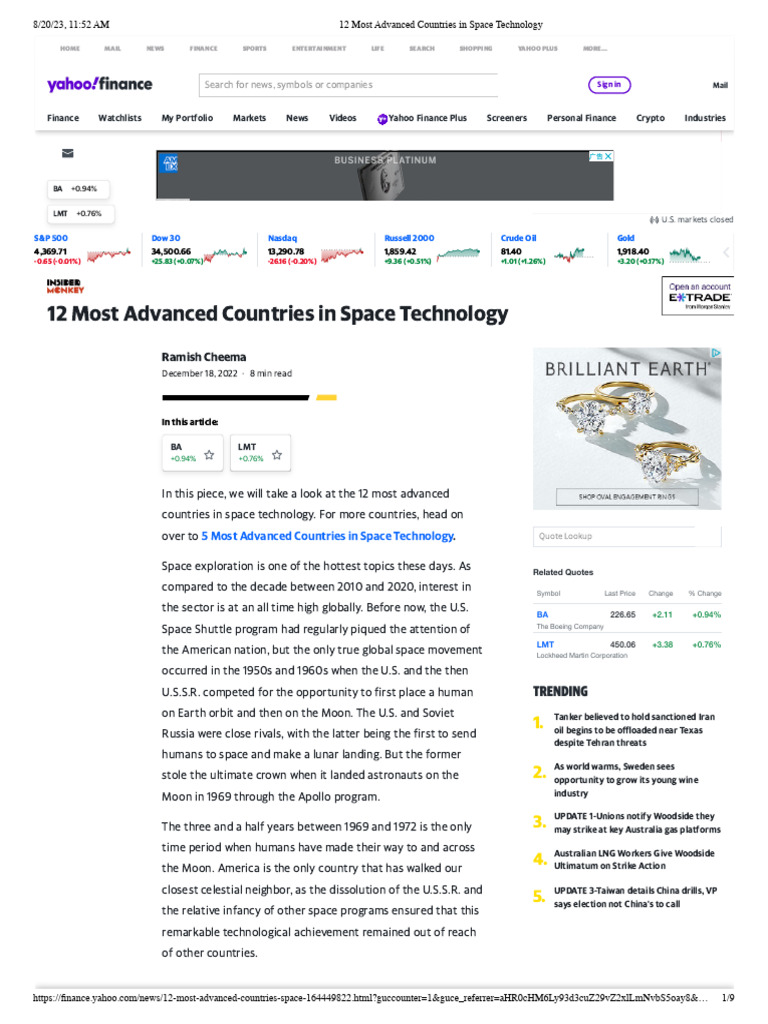 Top 12 Countries in Space Technology | PDF | Space X | International ...