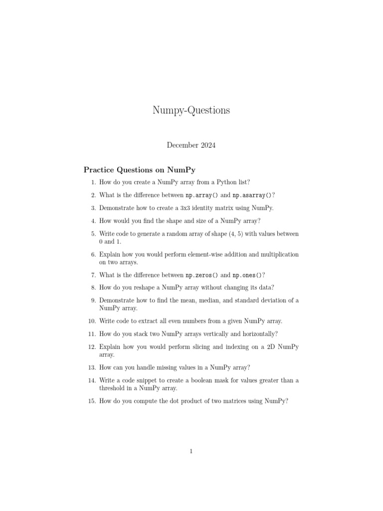 Numpy_Questions | PDF Numpy_Questions | PDF