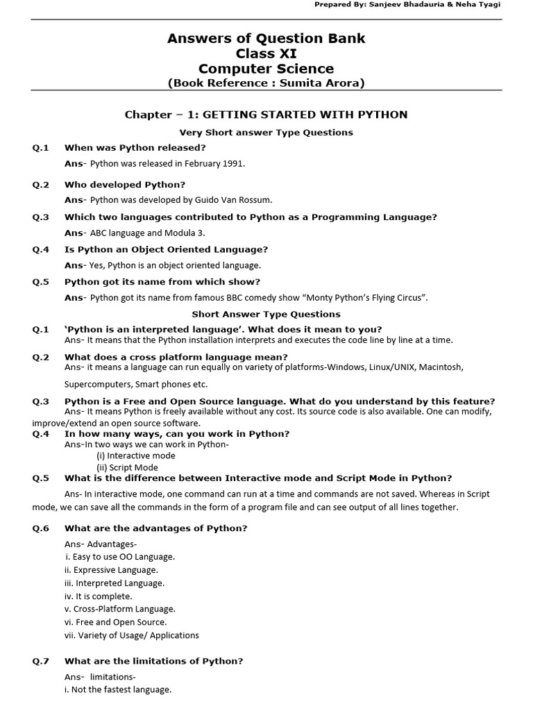 Class 11 Python Midterm Q&A Guide | PDF | Reserved Word | Data Type