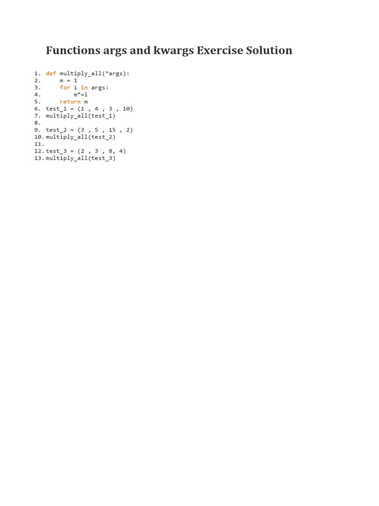 Functions Args and Kwargs Exercise Solution | PDF