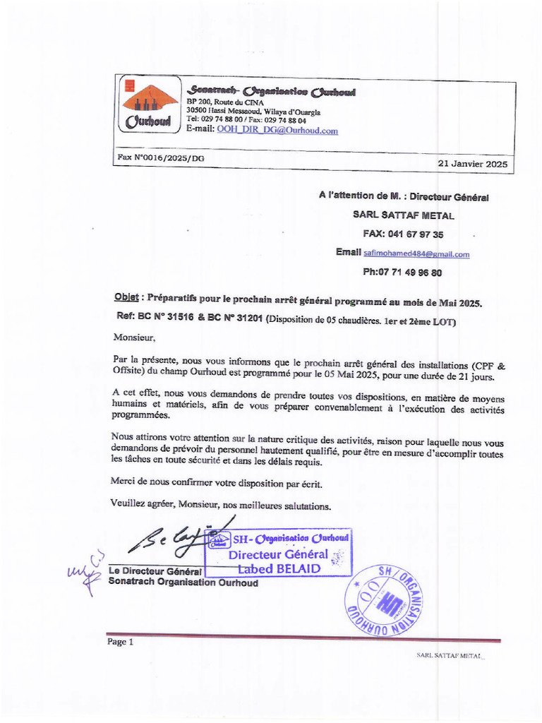 SARL SATTAF METAL_Lettre de Notification | PDF