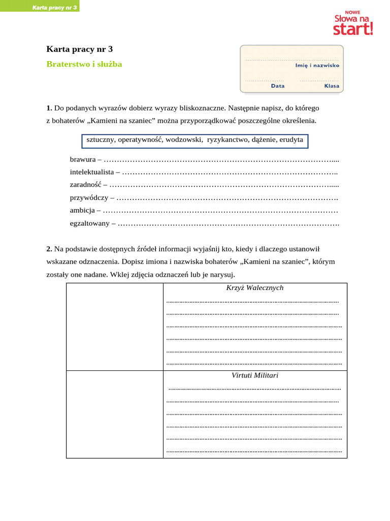Kamienie Na Szaniec Karta P 3 | PDF