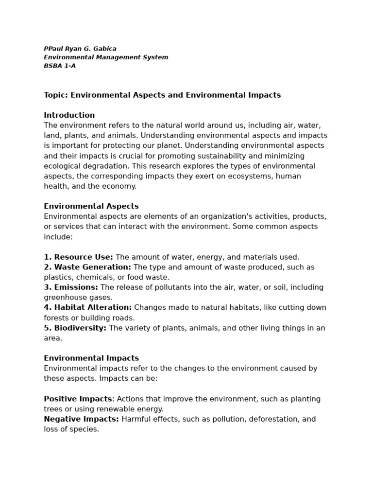 EMS 9 - Environmental Aspects and Impacts | PDF | Natural Environment ...