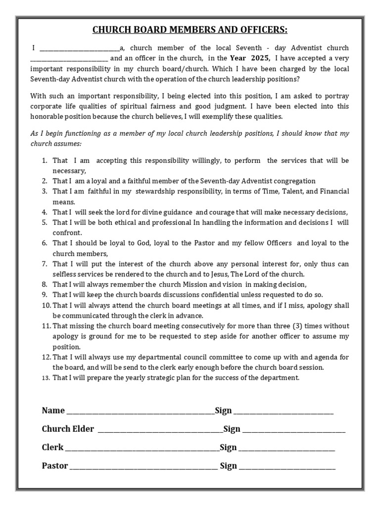 CHURCH BOARD MEMBERS Charges 2025 | PDF | Seventh Day Adventist Church ...