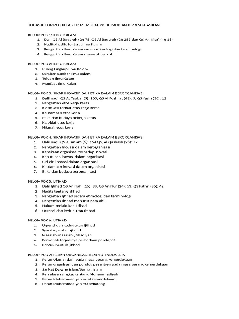 Pembagian Kelompok Kelas XII | PDF