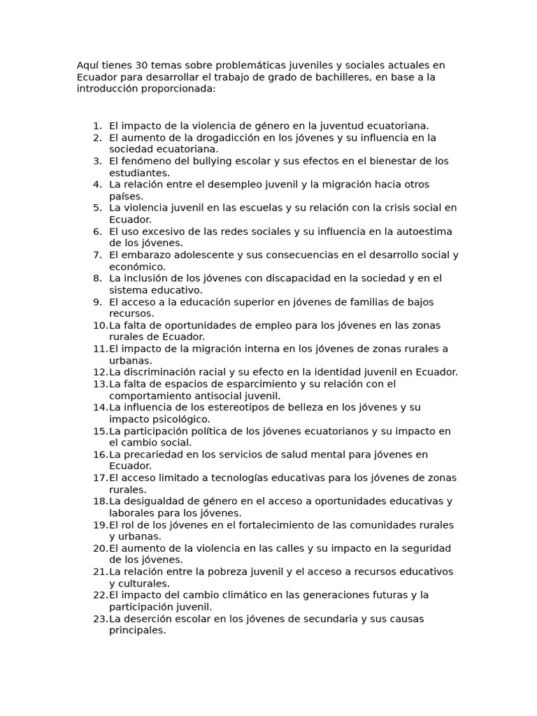 Temas para Sugerir | PDF | Juventud | Ecuador