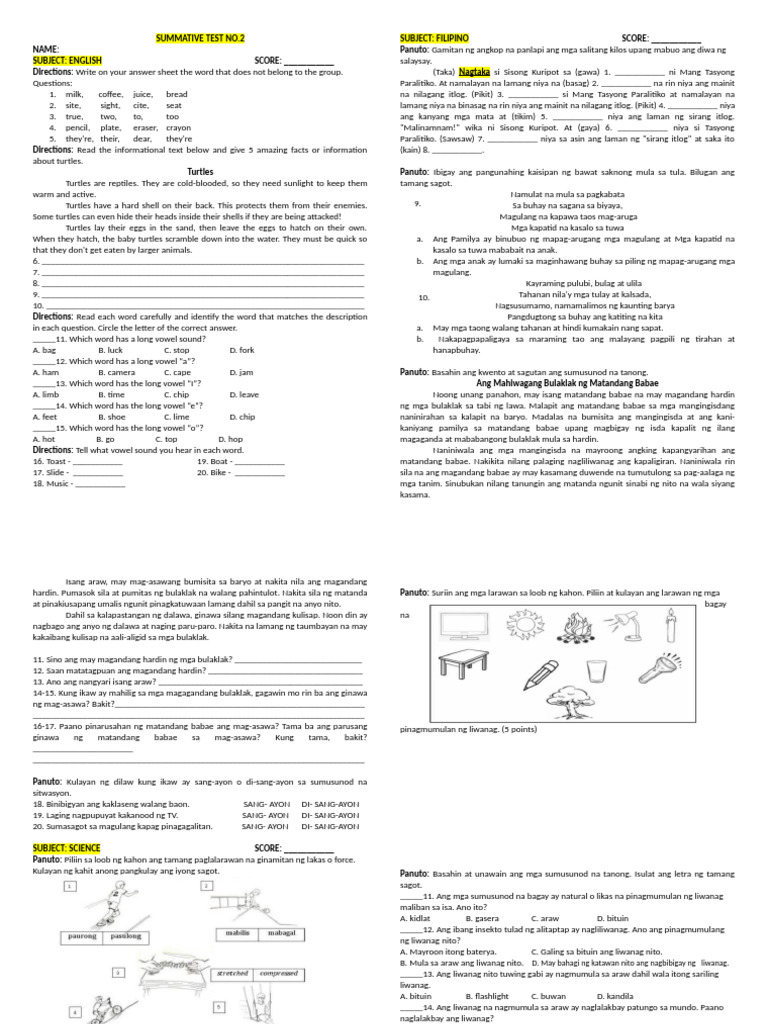 Grade 3 Summative Test 2 3RD Quarter | PDF
