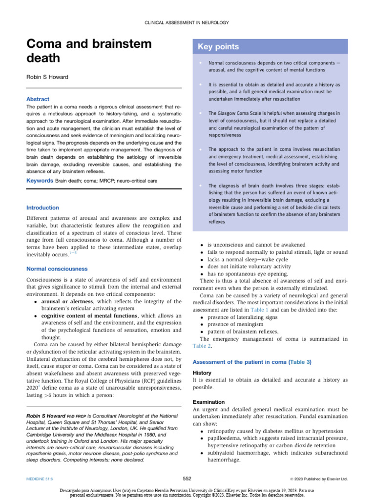 Coma and Brainstem Death | PDF | Coma | Consciousness
