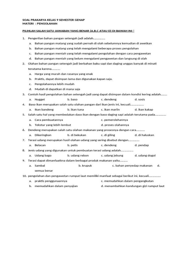 SOAL PRAKARYA KELAS 9 SEMESTER GENAP | PDF