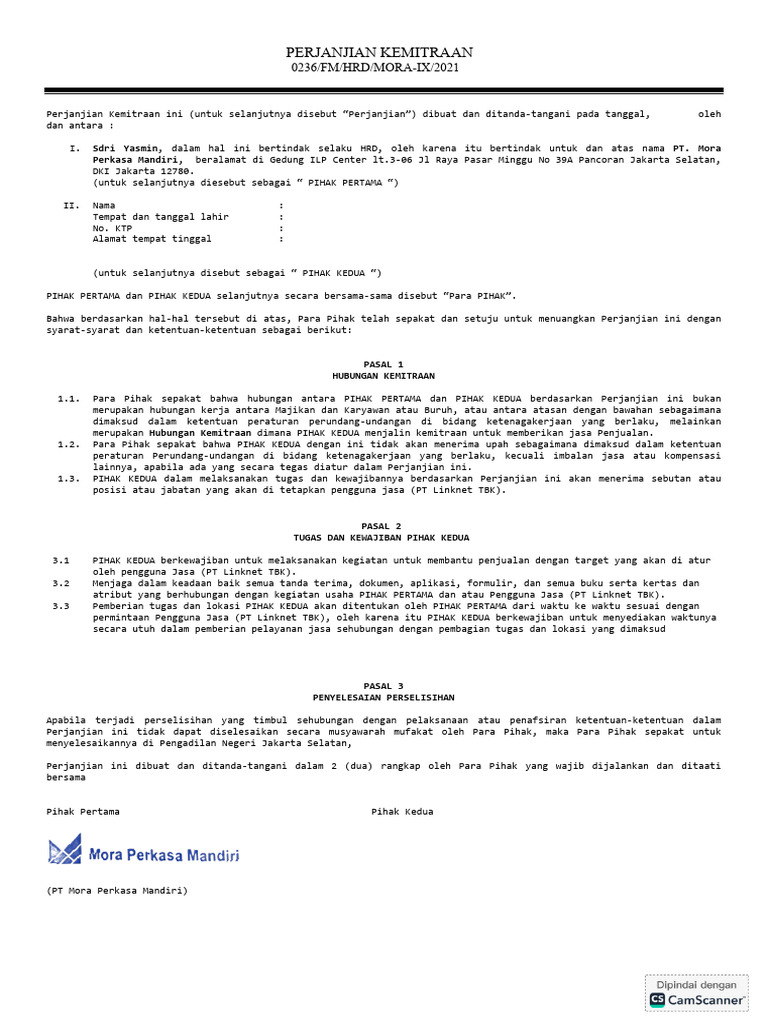 Perjanjian Kemitraan Pdf