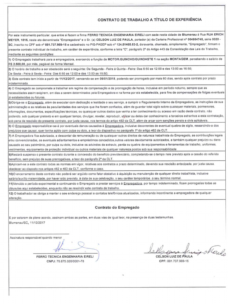 Contrato Trabalhp Celson (1) | PDF